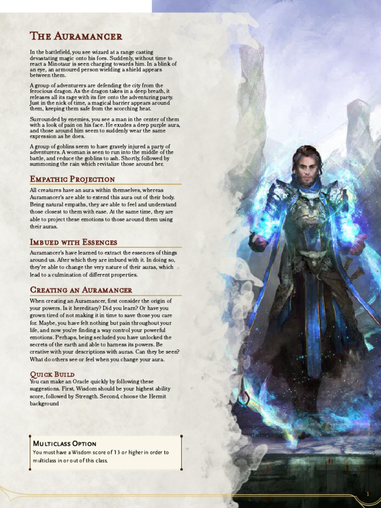 Auramancer Class Overview 5E | PDF