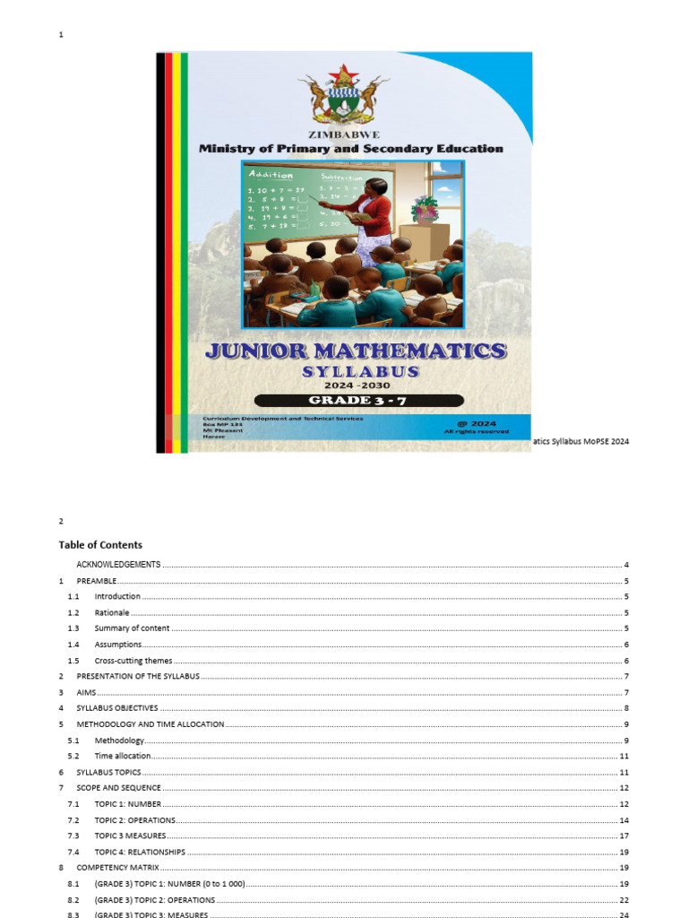 Junior Mathematics Syllabus | PDF | Area | Multiplication