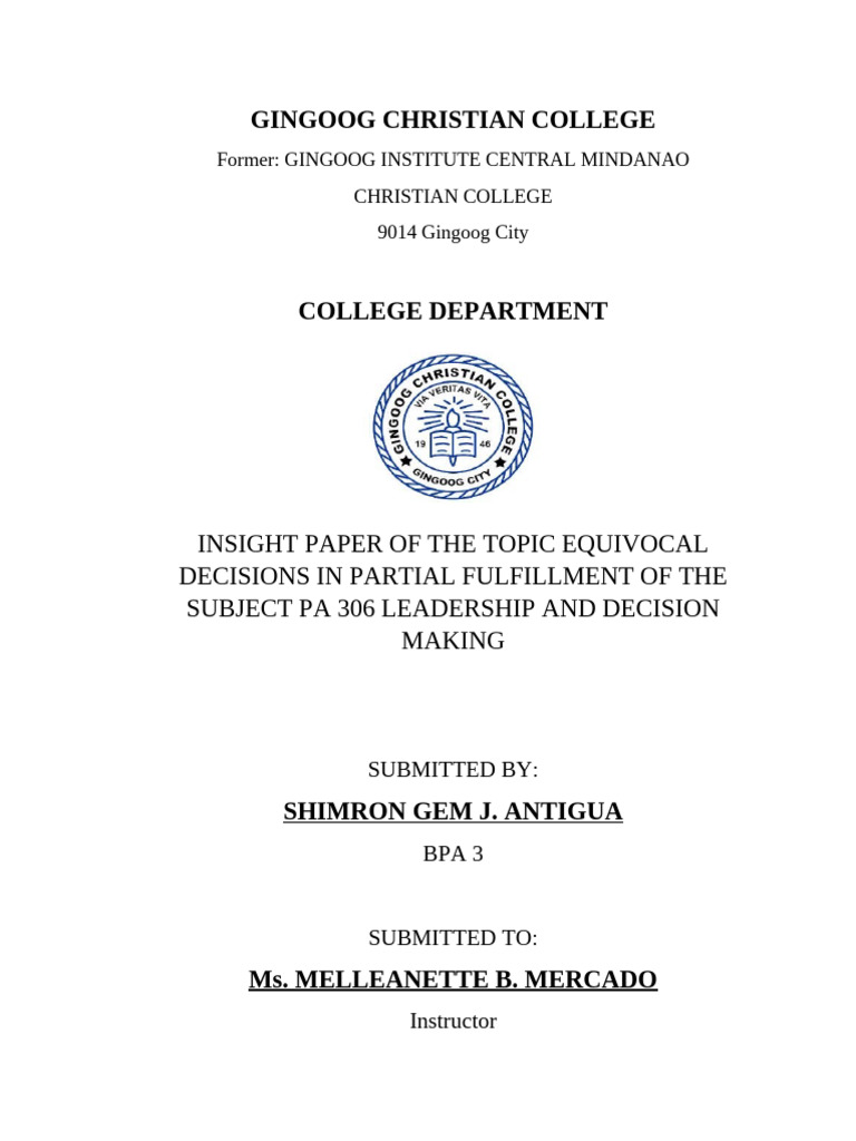 PA-306-insight-paper Shim | PDF | Decision Making | Social Psychology