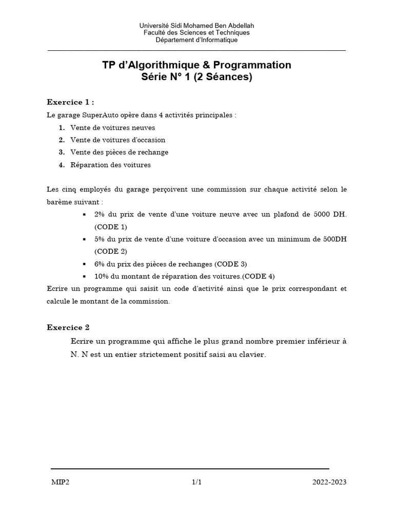 TP Algorithmique : Commissions et Nombres Premiers | PDF