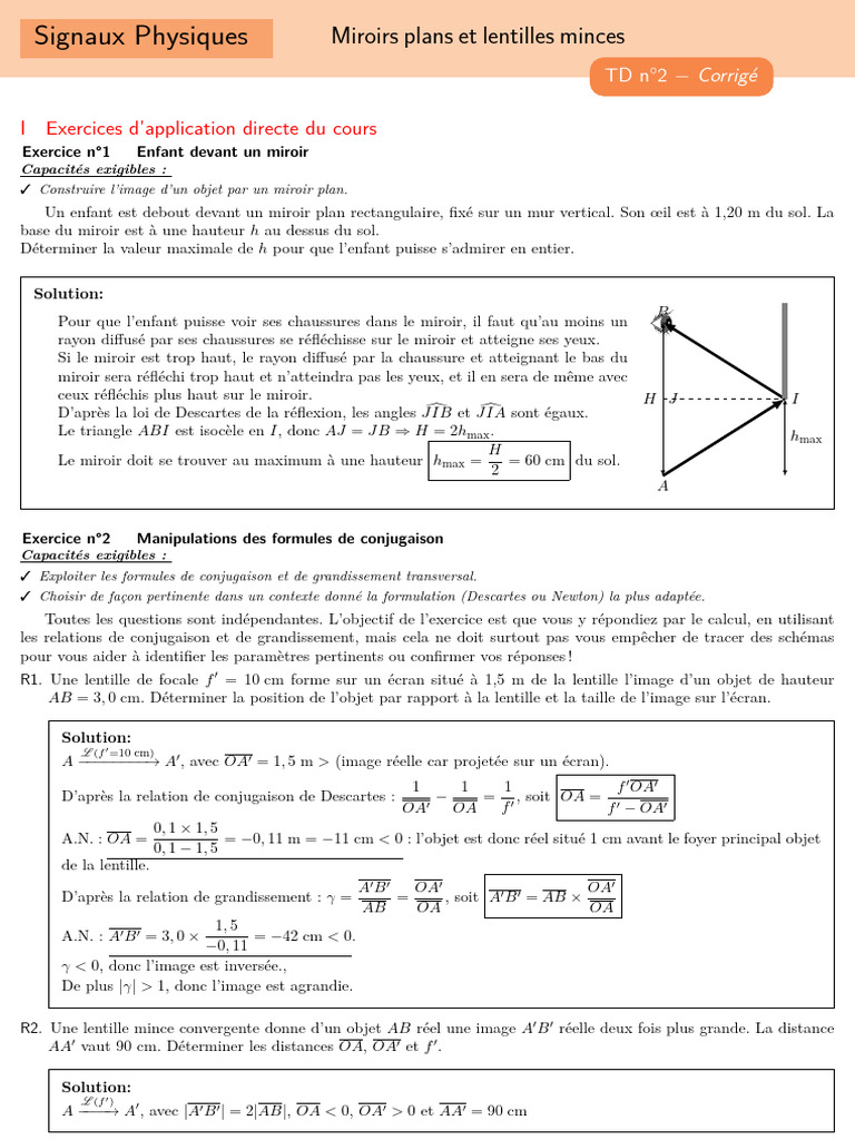 Signaux Physiques : Miroirs et Lentilles | PDF | Pouvoir de résolution ...
