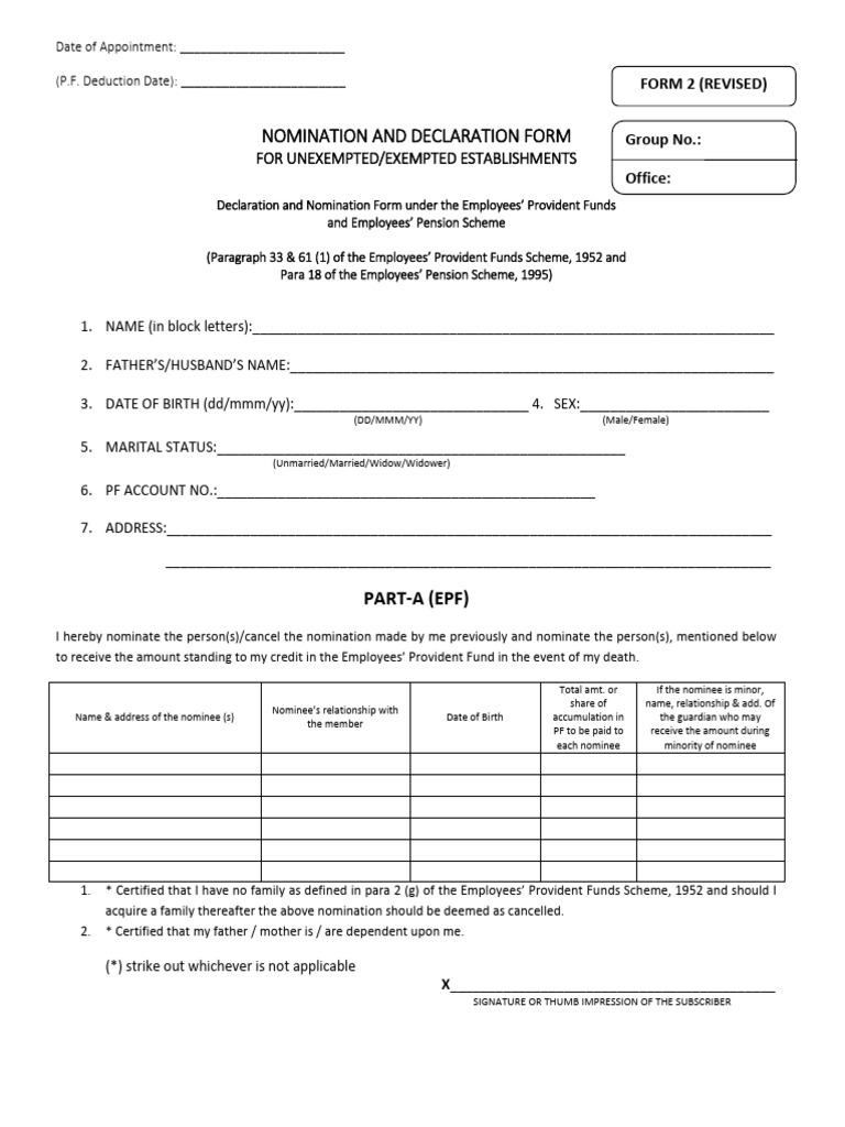 PF Form - 2 | PDF | Employee Benefits