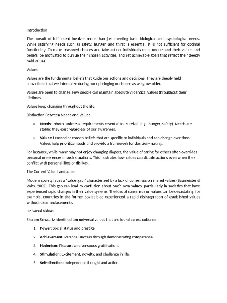 Introduction to values and motivation chapter notes | PDF ...