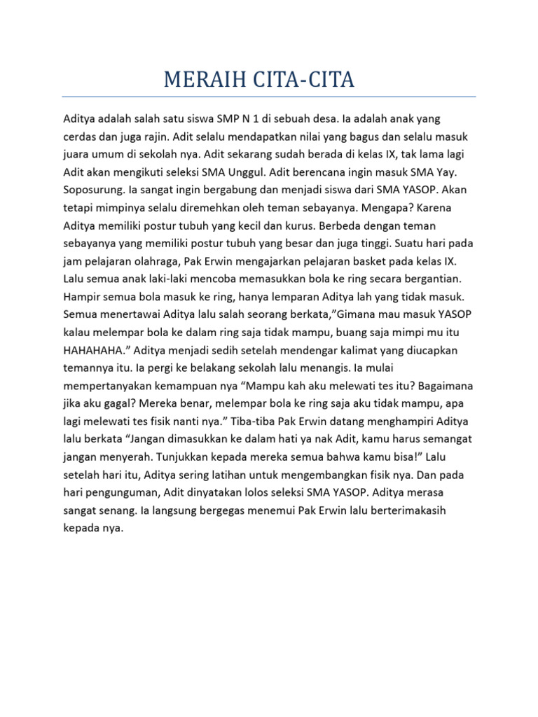 Aditya: Perjuangan Menuju SMA YASOP | PDF