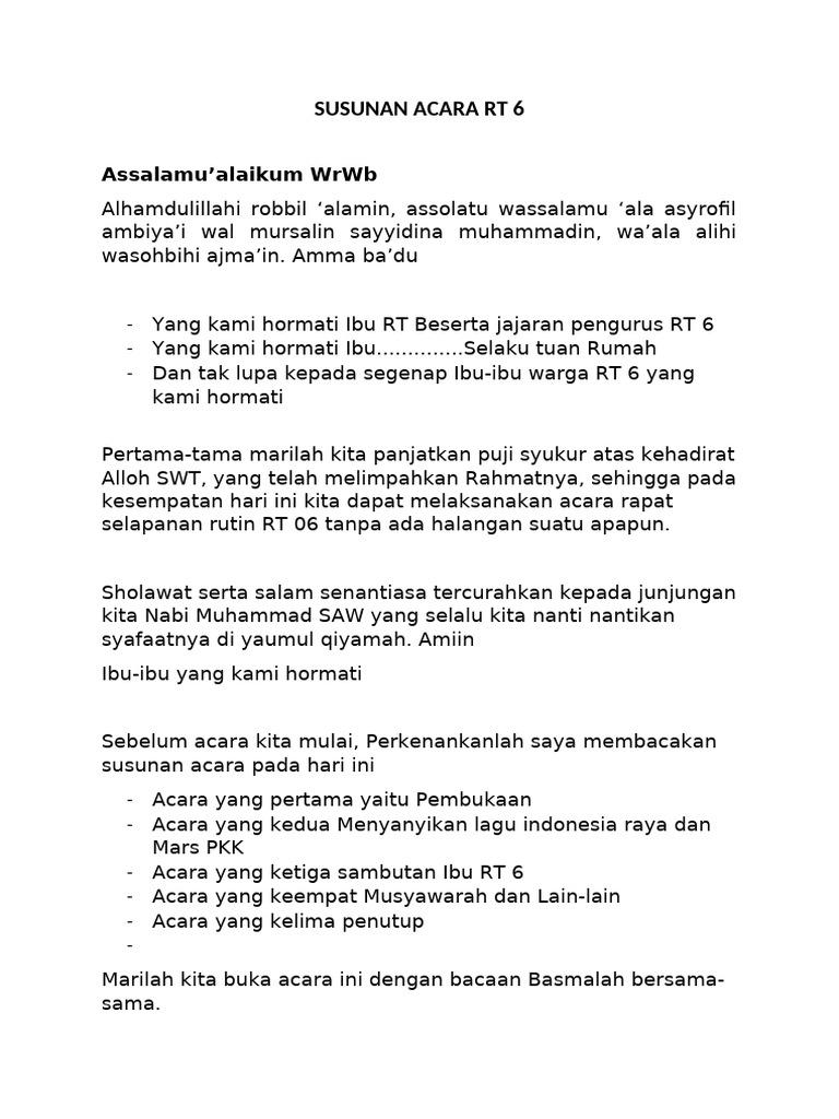 Susunan Acara RT 6 | PDF