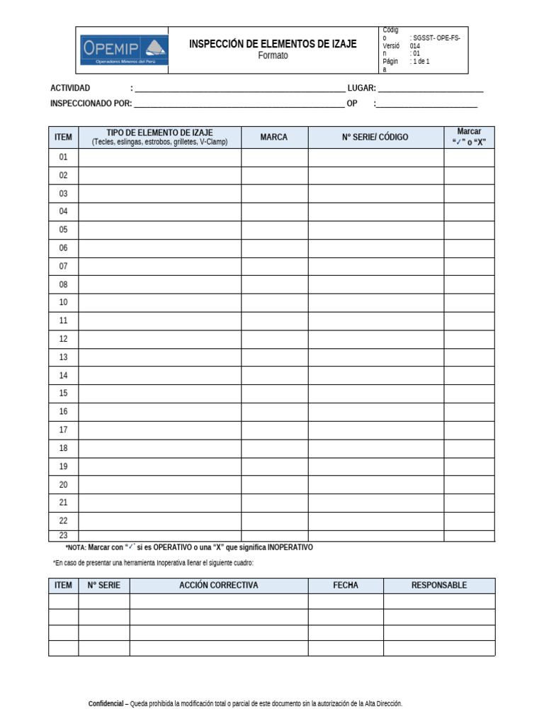 Sgsst-Ope-Fs-014-Inspeccion de Elementos de Izaje | PDF
