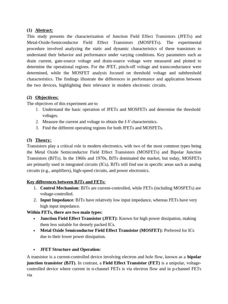 EXP9 - Study of JFET and MOSFET Characterization. | PDF | Field Effect Transistor | Mosfet
