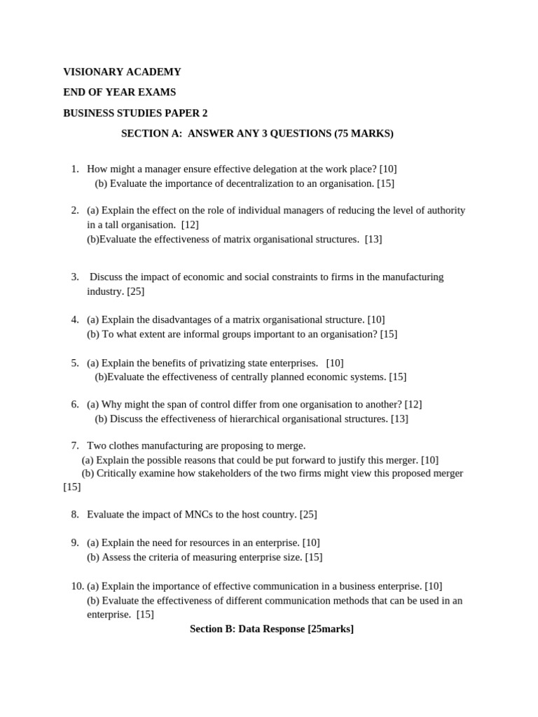 Business Studies Paper 2 | PDF | Organizational Structure | Economics