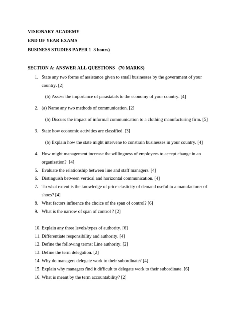 Business Studies Exam Guide | PDF | Demand | Economies