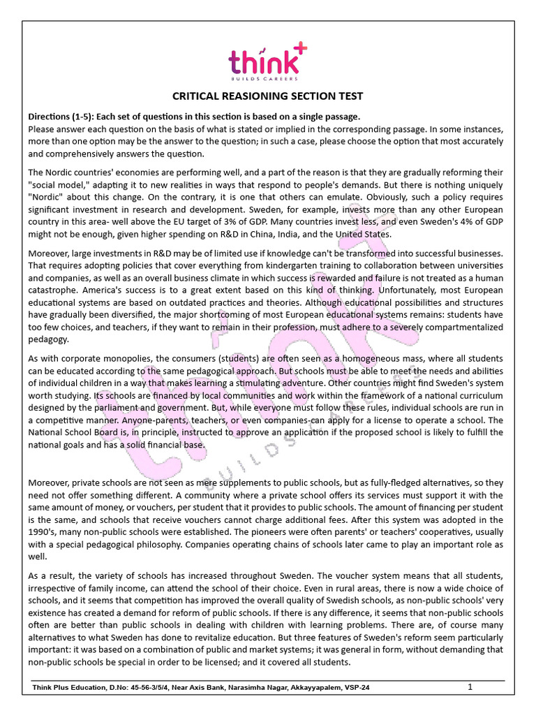 Critical Reasoning Test - 1 | PDF | Happiness | Aristotle