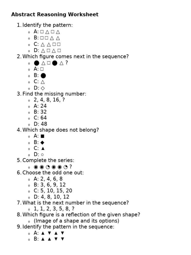 Abstract Reasoning Workshee1 | PDF