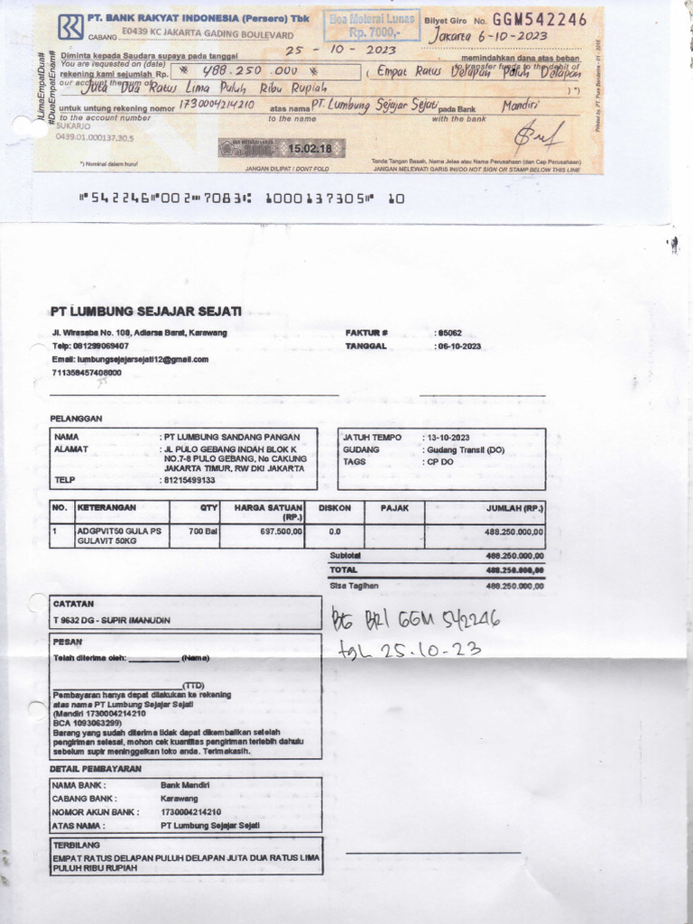 Lumbung Sejajar Sejati Invoice TGL 6okt2023 Giro 25okt2023 | PDF