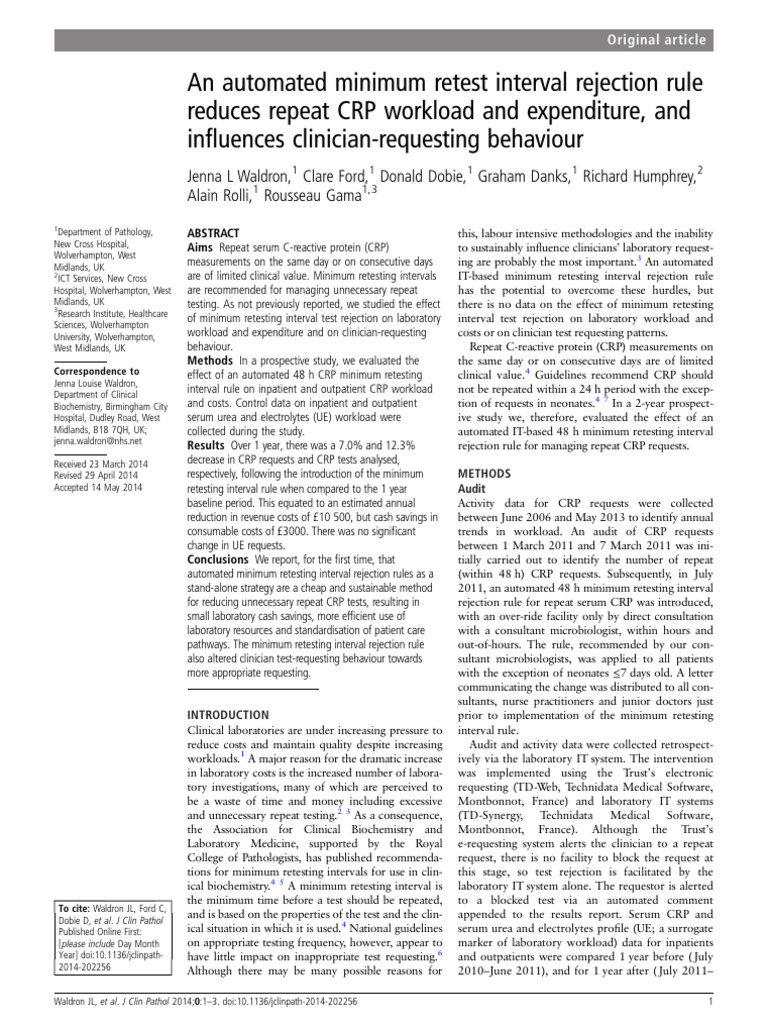 An Automated Minimum Retest Interval Rejection Rule | PDF | C Reactive ...