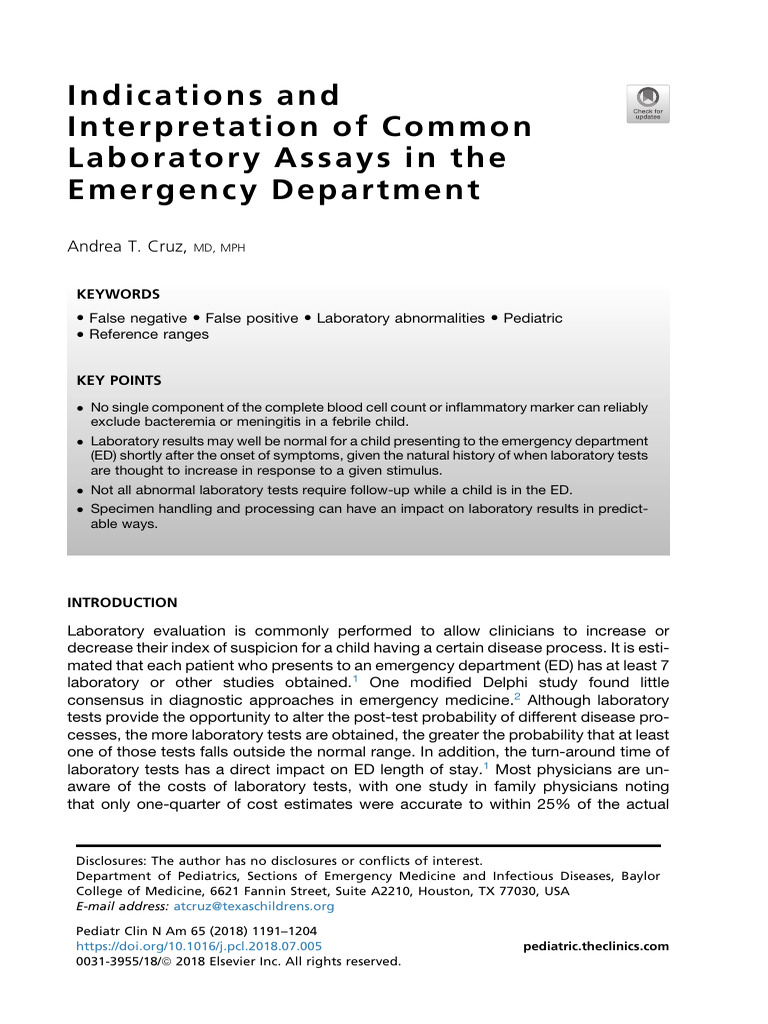 Indications and Interpretation of Common Laboratory Assays in The ...
