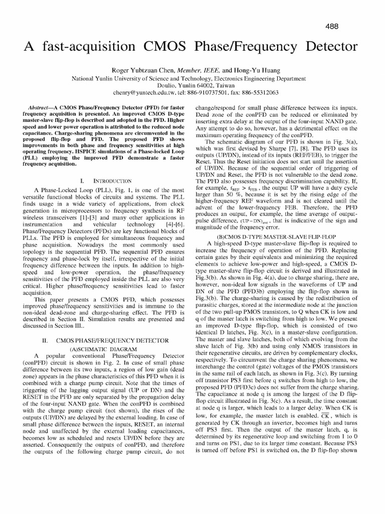A Fast-Acquisition CMOS Phase - Frequency Detector | PDF | Electronic Design | Information And ...