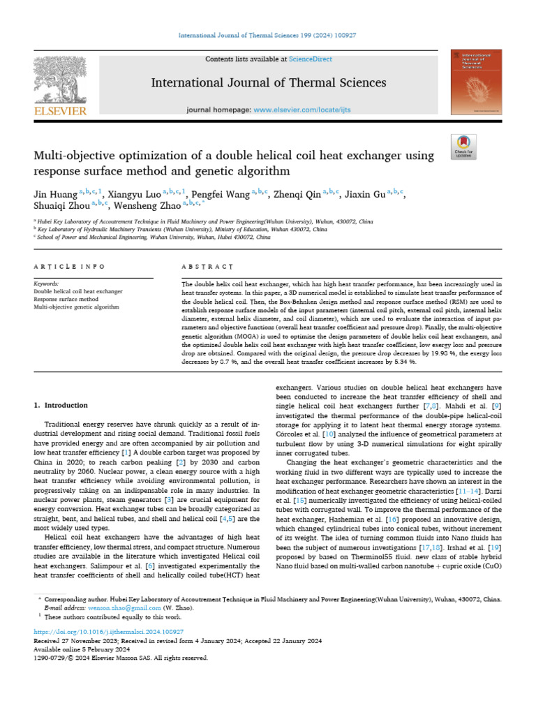 2024 - Multi-Objective Optimization of A Double Helical Coil Heat Exchanger Using Response ...