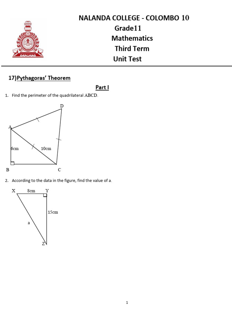 Grade 11 Math Unit Test: Geometry, Trigonometry, Matrices, Inequalities ...