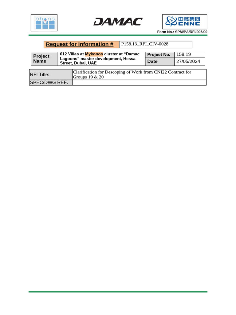 P158.19 Rfi Civ 0028 | PDF