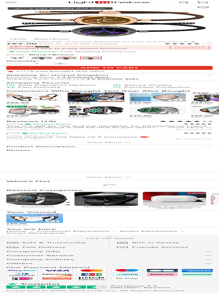 TOTWOO One Pair of Couple Bracelets For Man and Woman Long Distance Contacts With Light Up ...