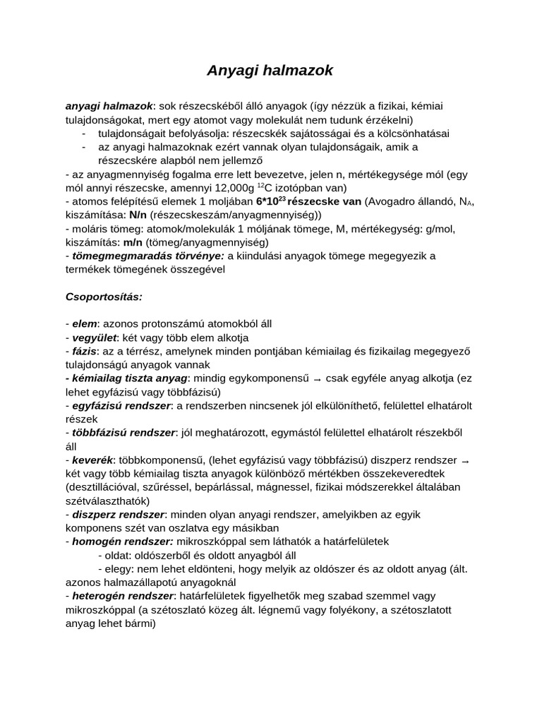 Anyagi Halmazok - Jegyzet | PDF