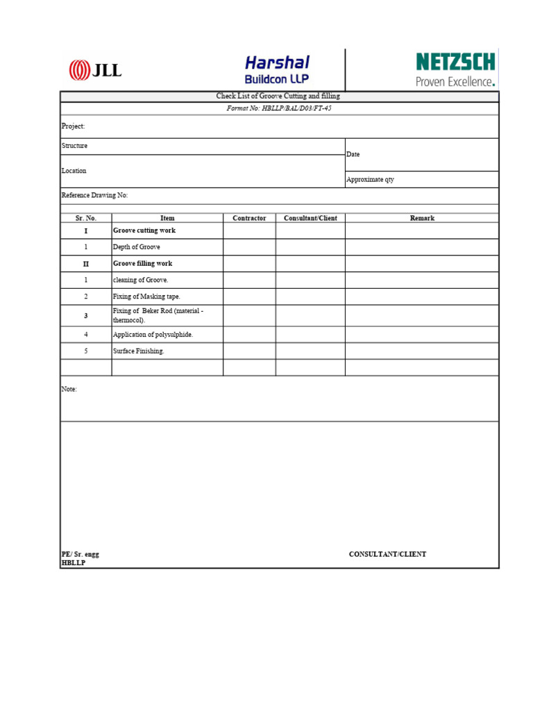 Groove Cutting and Filling Checklist | PDF