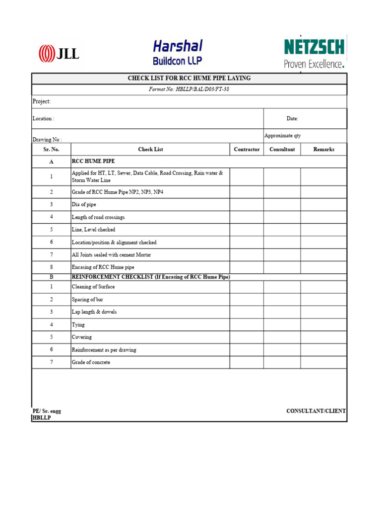 Hume Pipe Laying Checklist | PDF