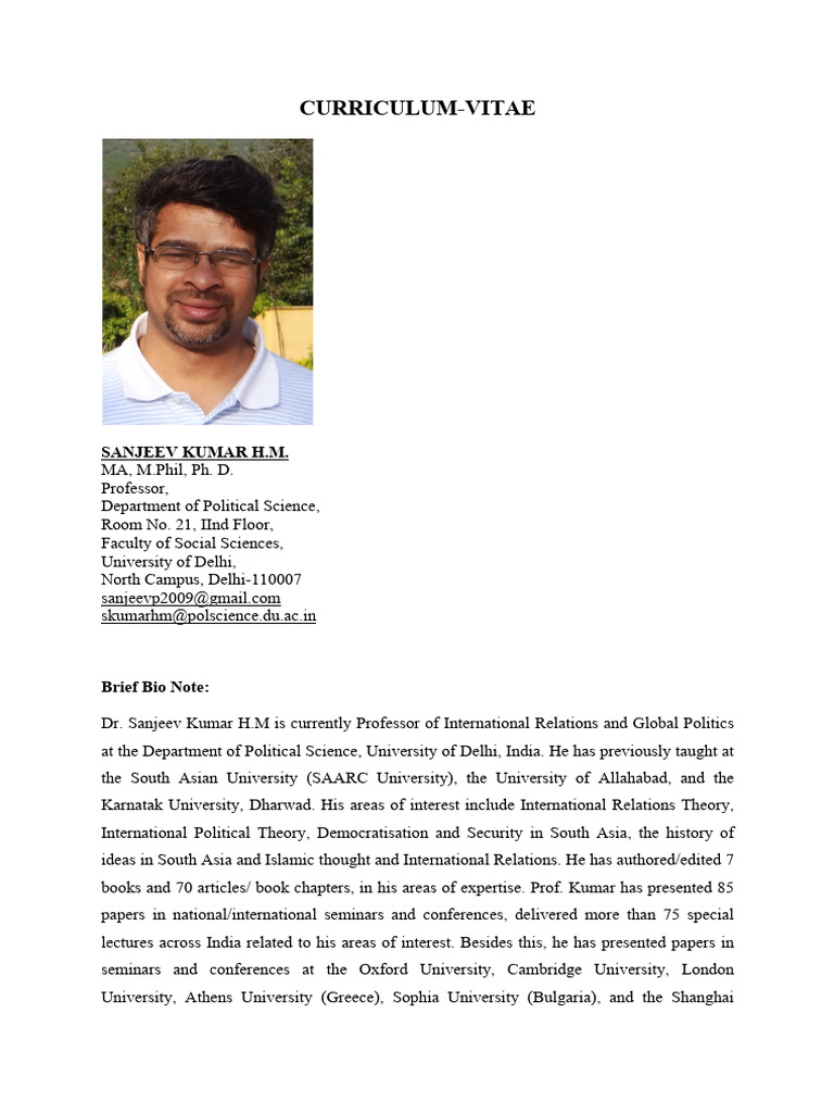 Prof. Sanjeev Kumar HM CV Oct 2024 | PDF | Postcolonialism | South Asia