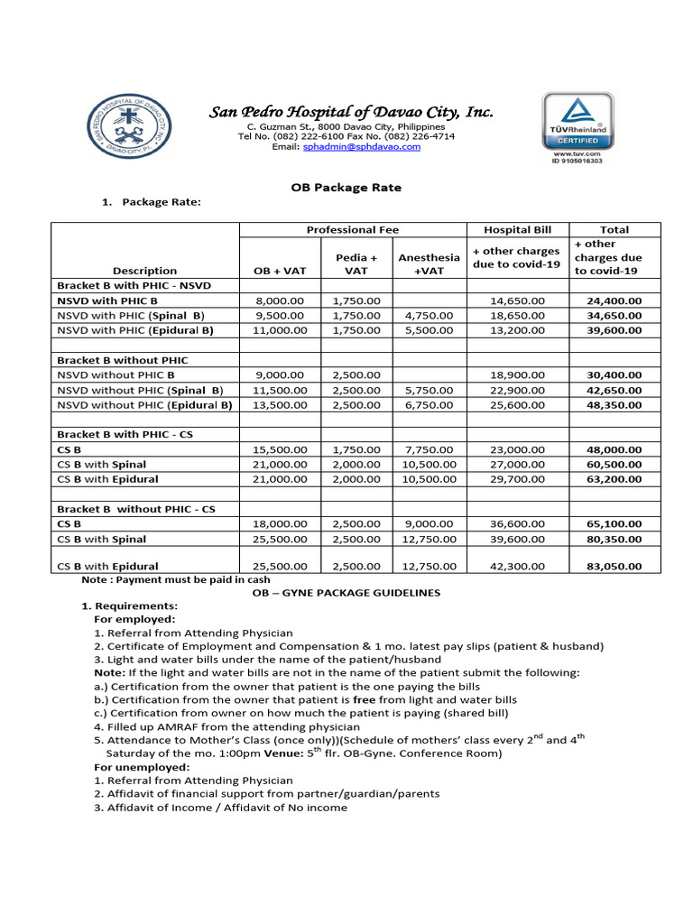 OB Package Rate & Guidelines Bracket B | PDF | Childbirth | Health Care