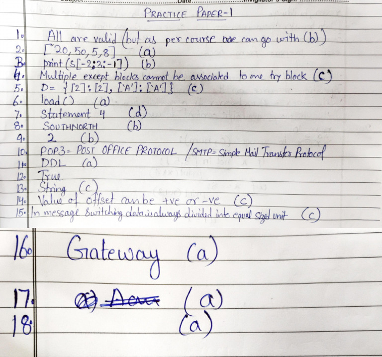 Practice Paper-1 (1-18) Solution | PDF