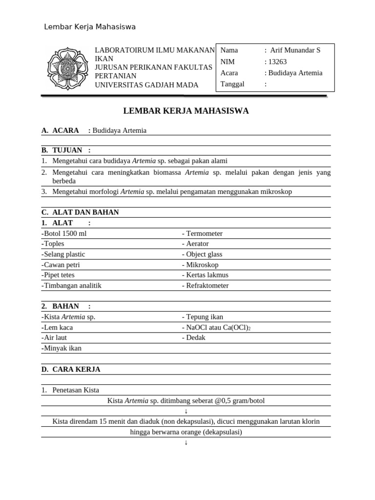 Laporan Palami - Artemia | PDF