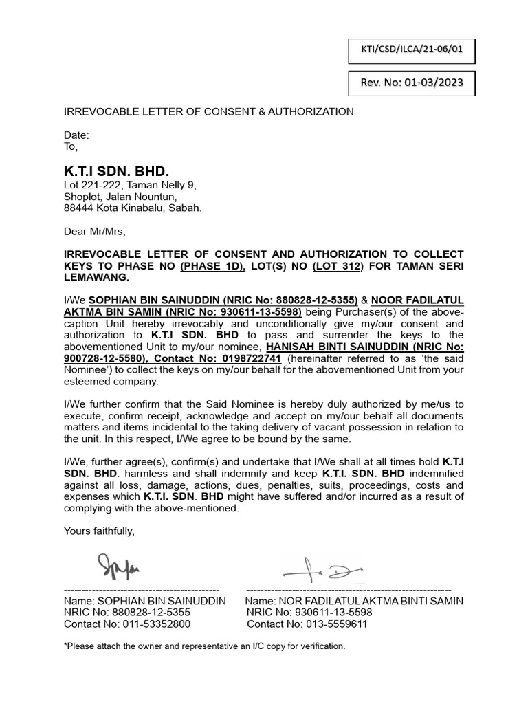 IRREVOCABLE LETTER OF CONSENT (1) | PDF