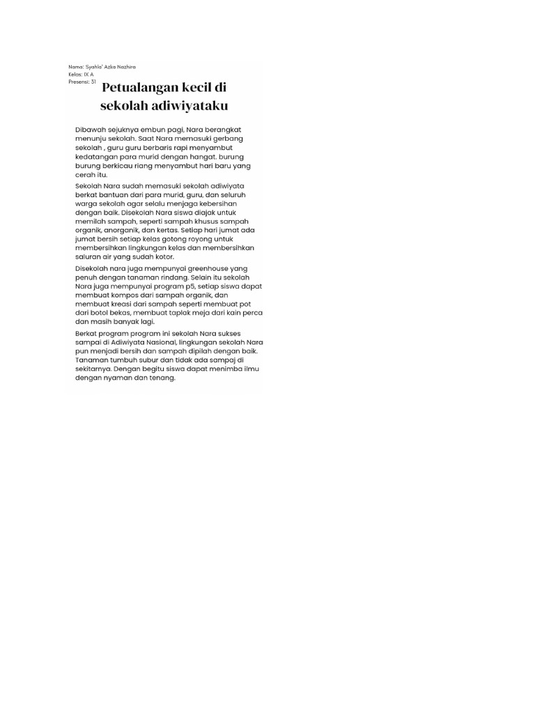 cerpen sekolah adiwiyata | PDF