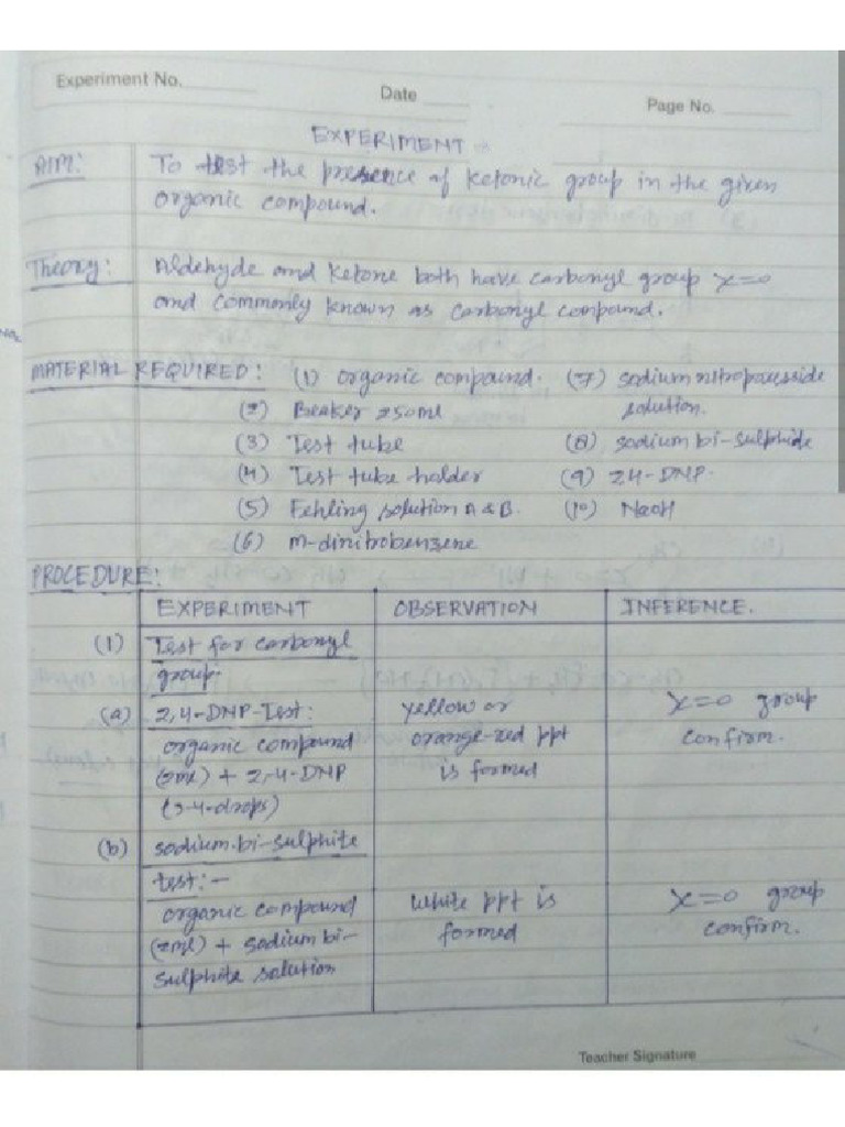 EXPERIMENT NO -TEST FOR KETONIC GROUP | PDF