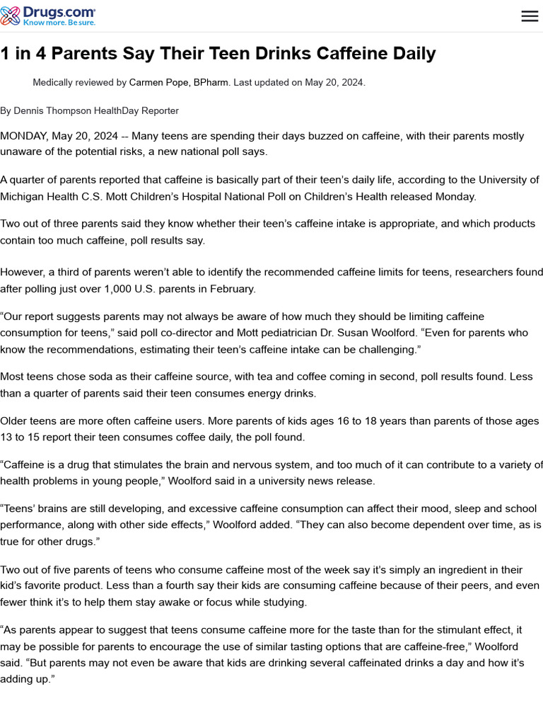 1 in 4 Parents Say Their Teen Drinks Caffeine Daily - Drugs - Com ...