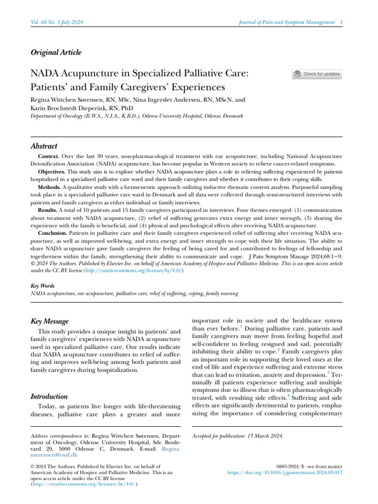 NADA Acupuncture in Specialized Palliative Care | PDF | Palliative Care ...