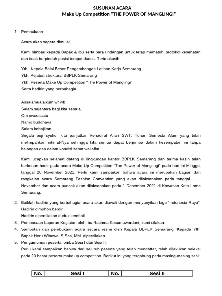 Susunan Acara Lomba Rias | PDF