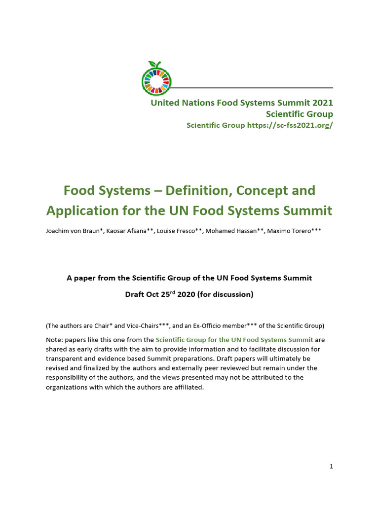 Food Systems Concepts for UN Summit | PDF | Sustainability | System