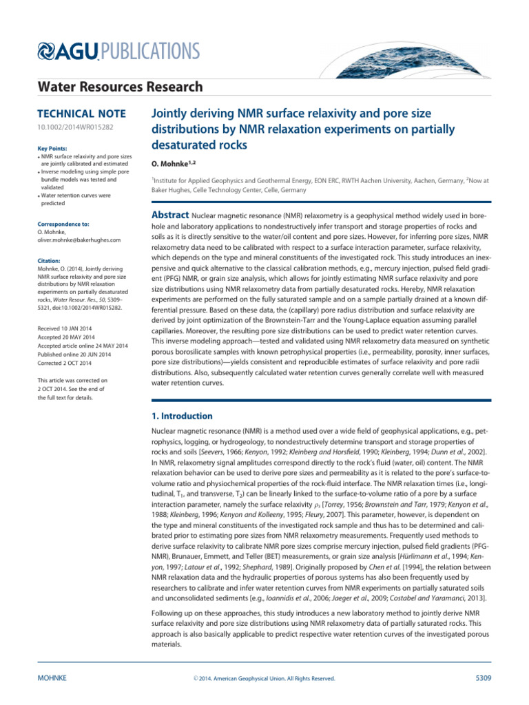 NMR Surface Relaxivity and Pore Size Analysis | PDF | Nuclear Magnetic ...