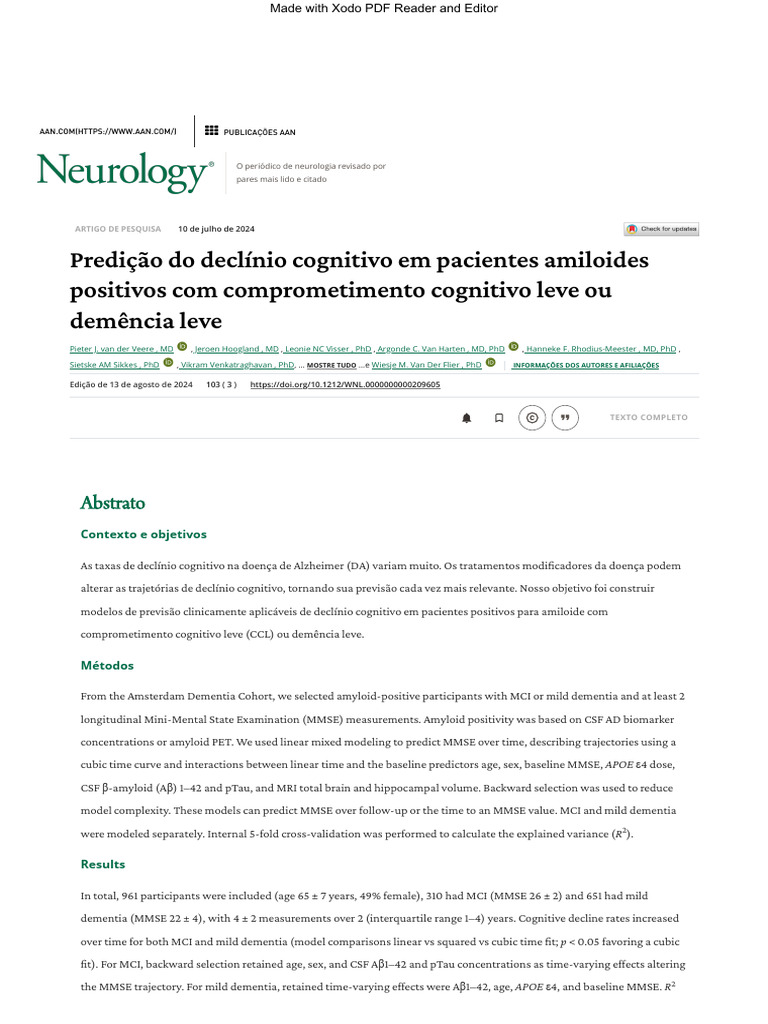 Predicting Cognitive Decline In Amyloid Positive Patients With Mild