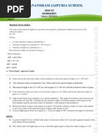 Worksheet Refractive Index Numericals CH - 10 Light Class - X | PDF ...