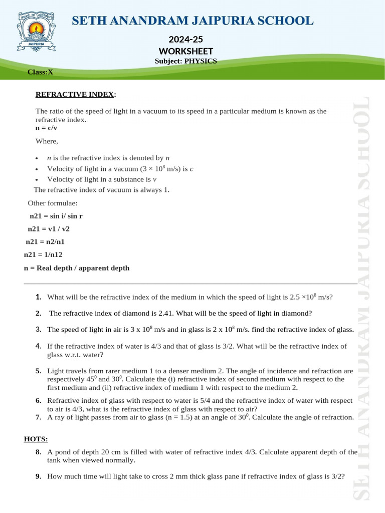 GZB_X_WS2_PHYSICS_LIGHT-REFRACTION_JULY_ 22-23 | PDF