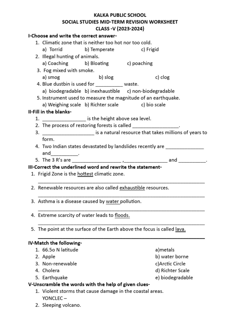 Class-5 SST Sample Worksheet | PDF | Tropics | Equator