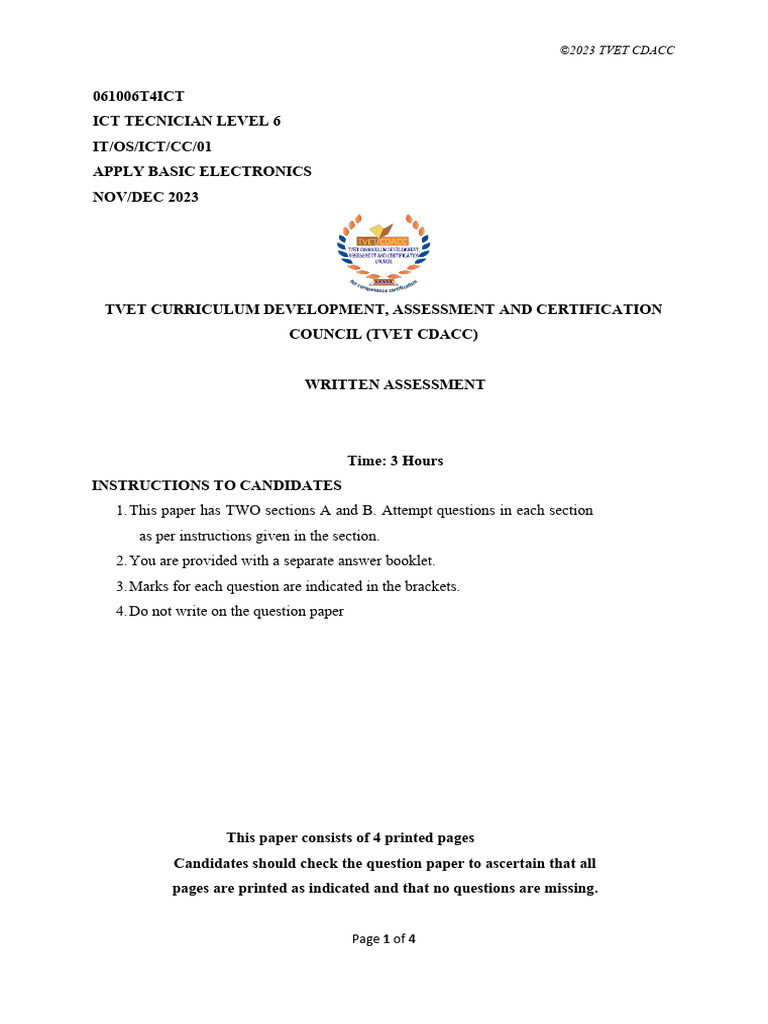 ICT Technician Level 6 Assessment Guide | PDF | Random Access Memory ...