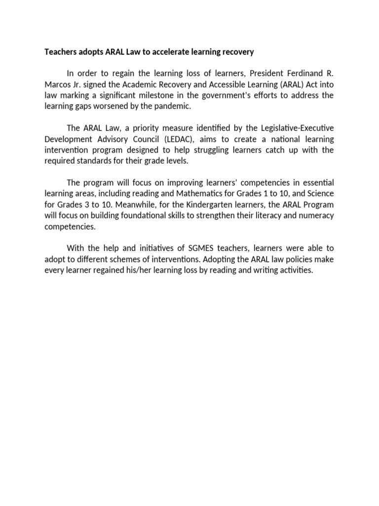 ARAL Law: Boosting Learning Recovery | PDF
