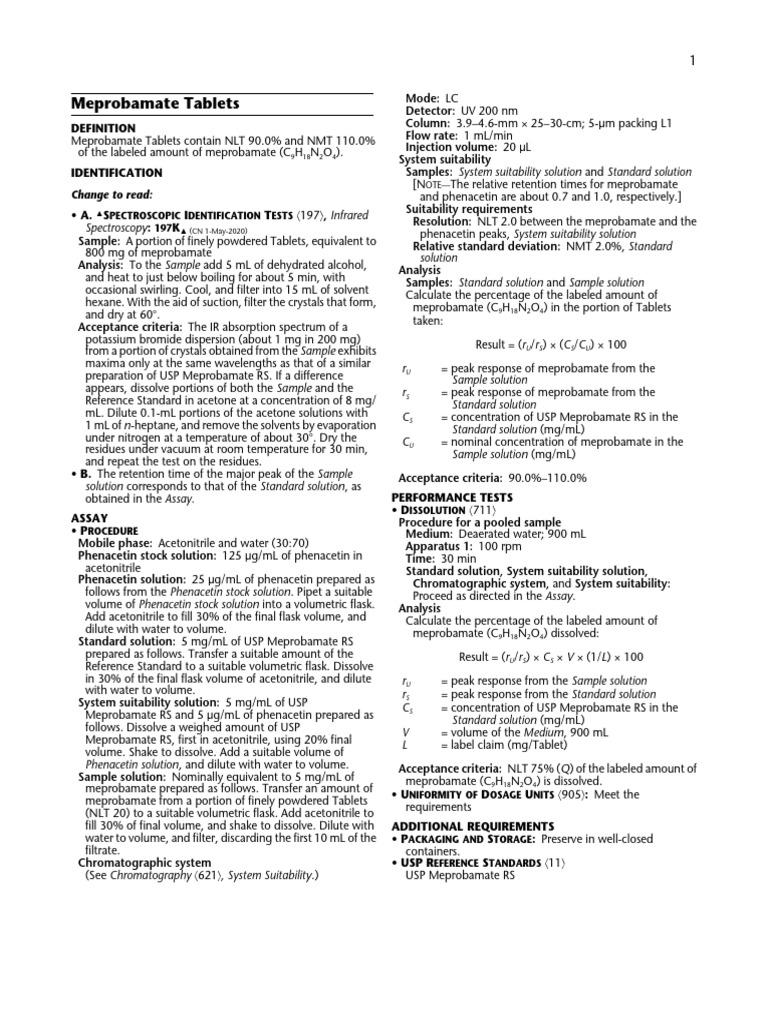 Meprobamate Tablets | PDF | Chromatography | Infrared Spectroscopy