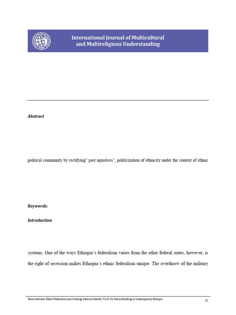 Ethnic Federalism and National Identity in Ethiopia | PDF | Ethiopia ...