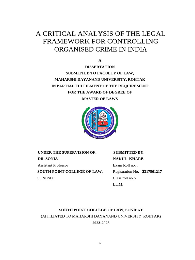 A Critical Analysis of The Legal Framework For Controlling Organised ...