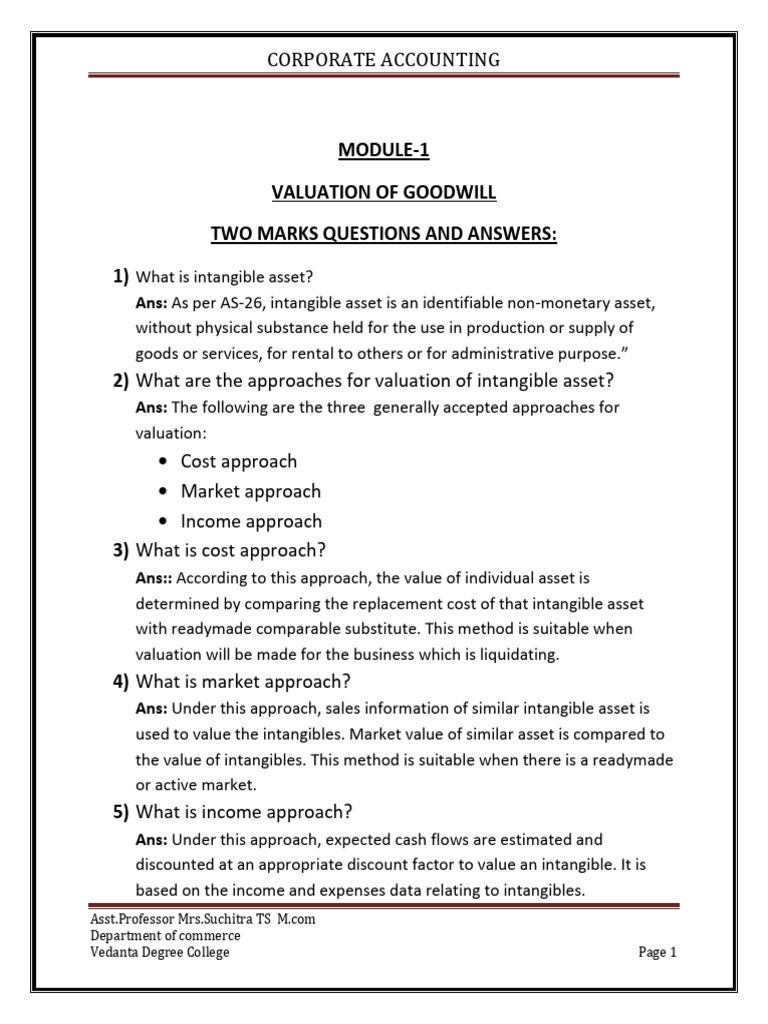 Valuation of Goodwill Theory Notes | PDF | Goodwill (Accounting ...