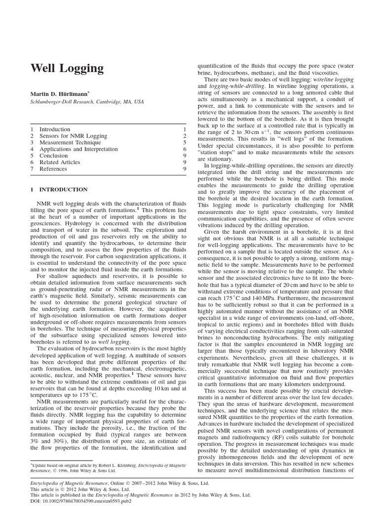 Well Logging | PDF | Nuclear Magnetic Resonance | Magnetic Resonance Imaging