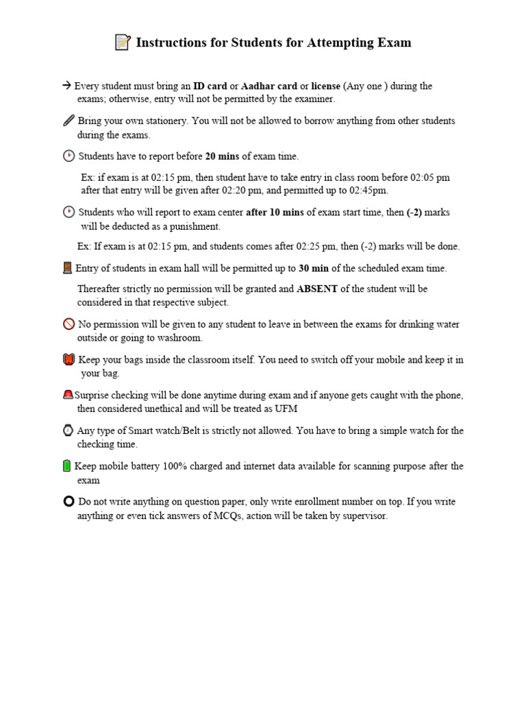 Student Instructions For Exam | PDF